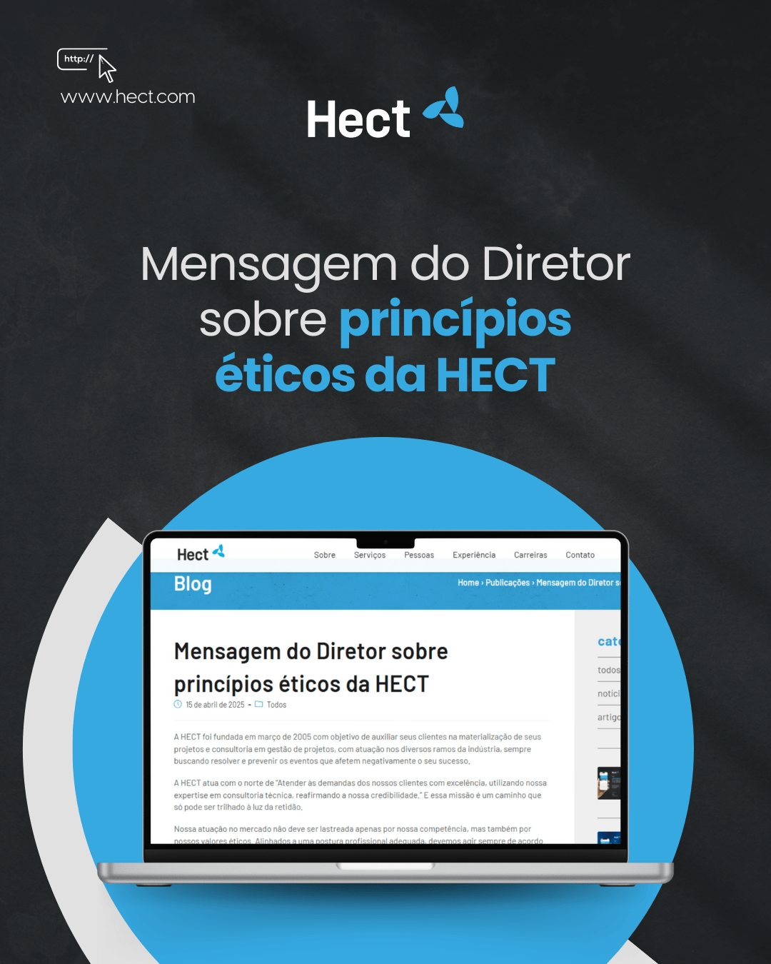 Mensagem do Diretor sobre princípios éticos da Hect - Hect